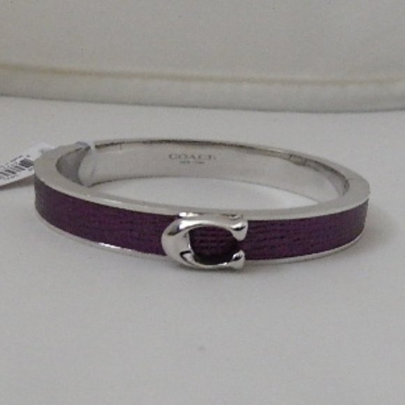 Coach | Jewelry | Coach Signature Leather Hinged Bangle Purplesil ...
